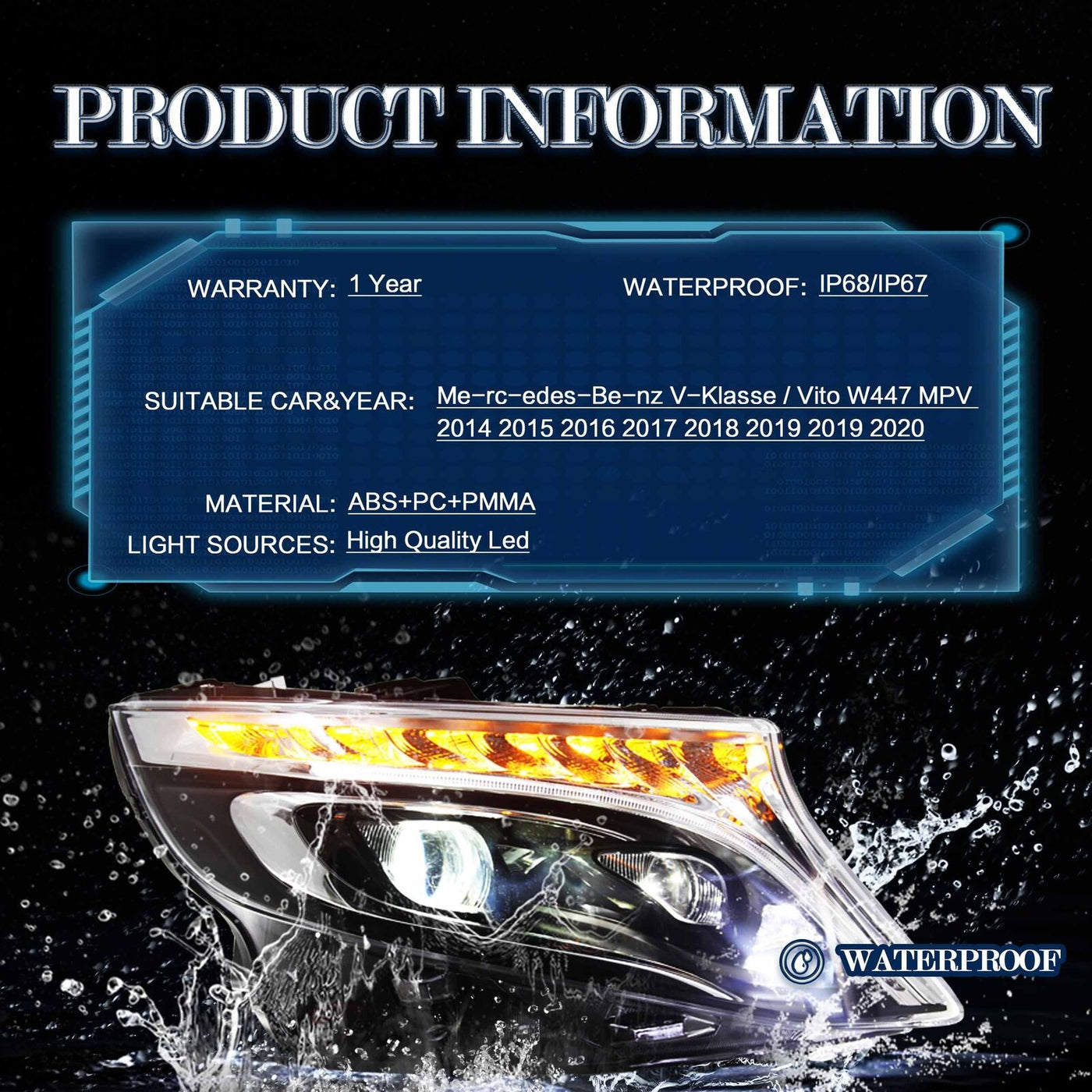 2014-2023 Mercedes Benz V-Class Vito W447 LED Headlights — VLAND US