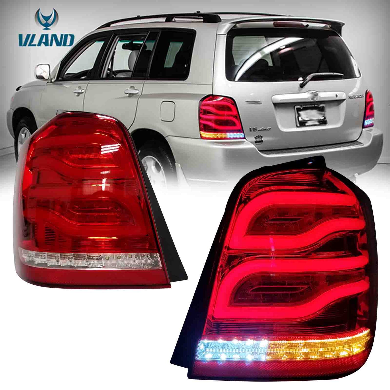VLAND LED Tail Lights For 2001-2007 Toyota Highlander Rear Lamps Assem ...
